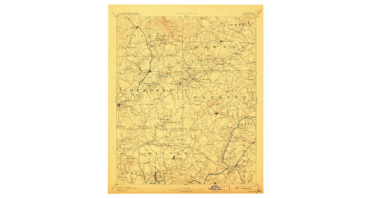 1894 Map of Suwanee, GA — High-Res, 1907 Print | Pastmaps
