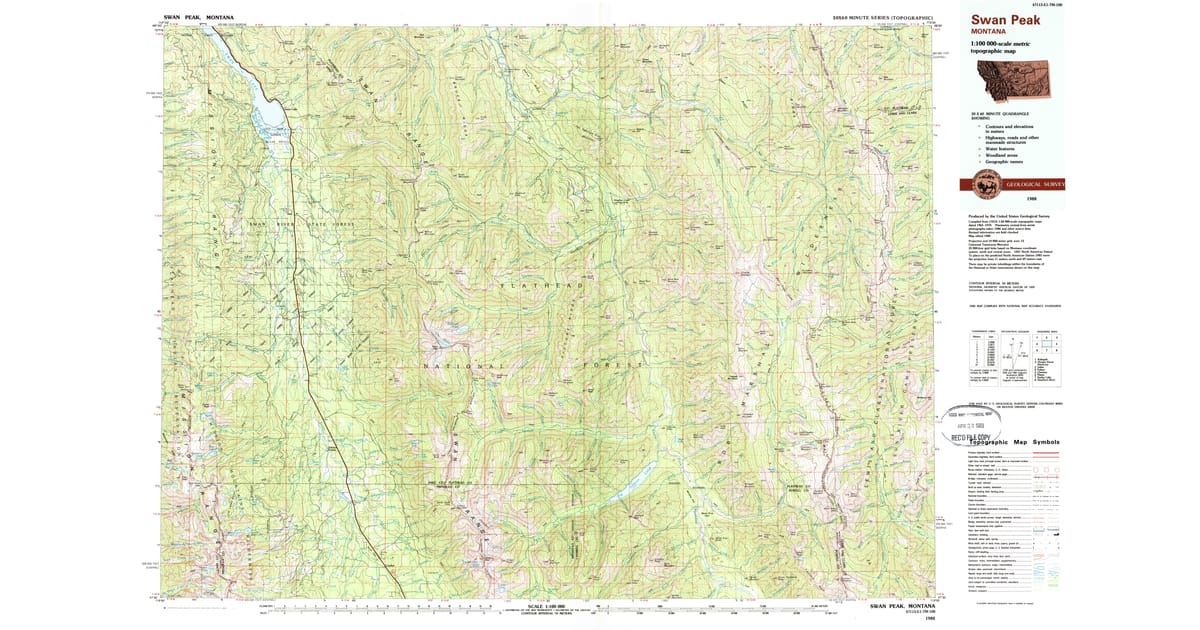 1988 Map of Swan Peak, Flathead County, MT — High-Res | Pastmaps