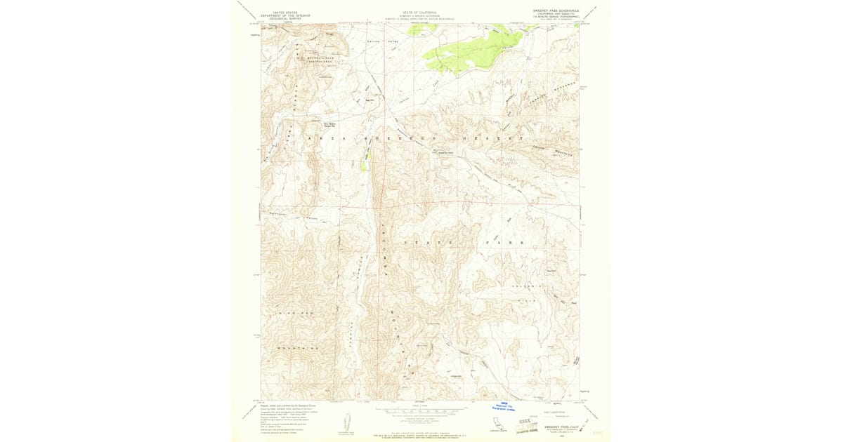 1959 Map of Sweeney Pass, San Diego County, CA — High-Res | Pastmaps