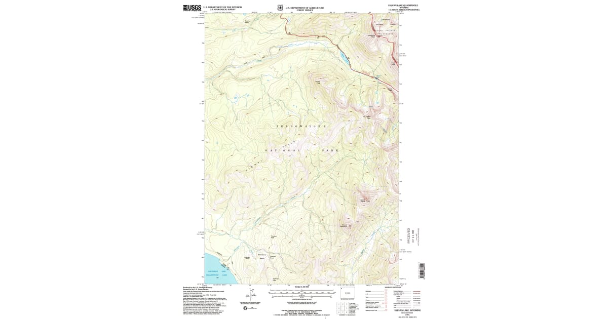 1991 Map of Sylvan Lake, Park County, WY — High-Res, 1996 Print #2 ...