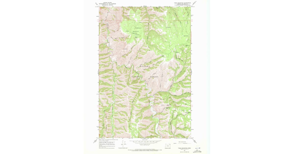 1967 Map of Table Mountain, Wallowa County, OR — High-Res | Pastmaps