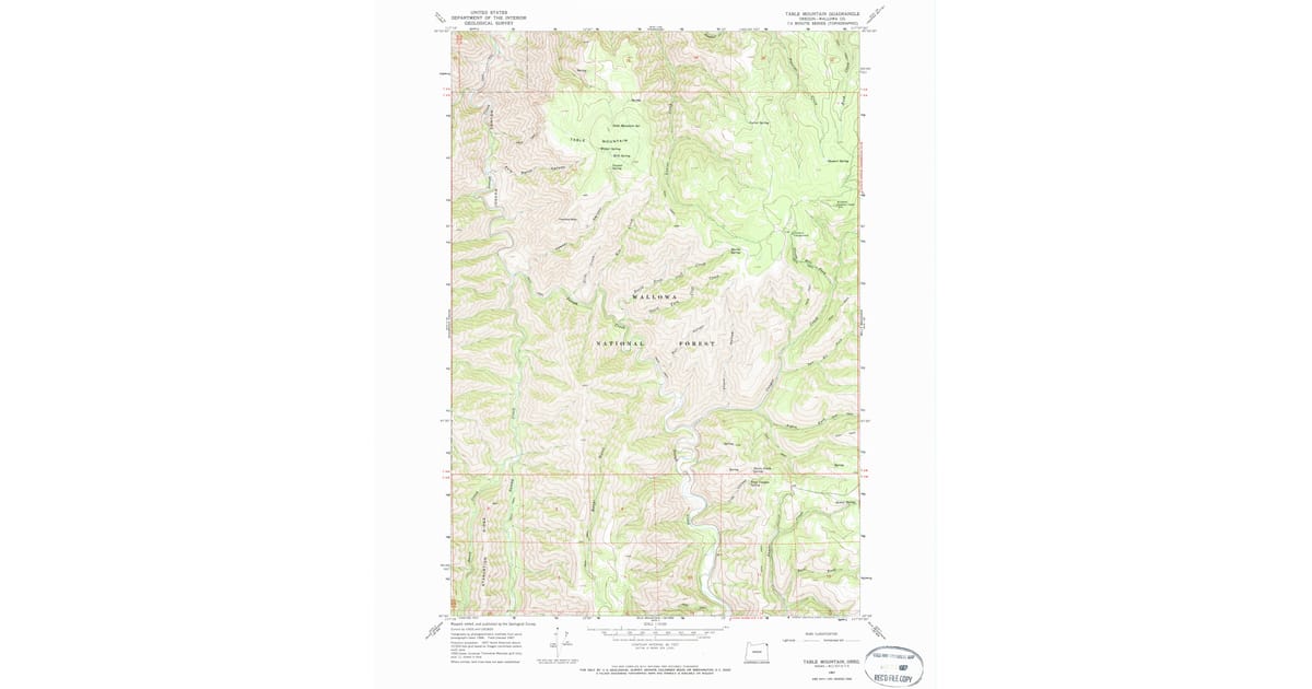 1967 Map of Table Mountain, Wallowa County, OR — High-Res, 1972 Print ...