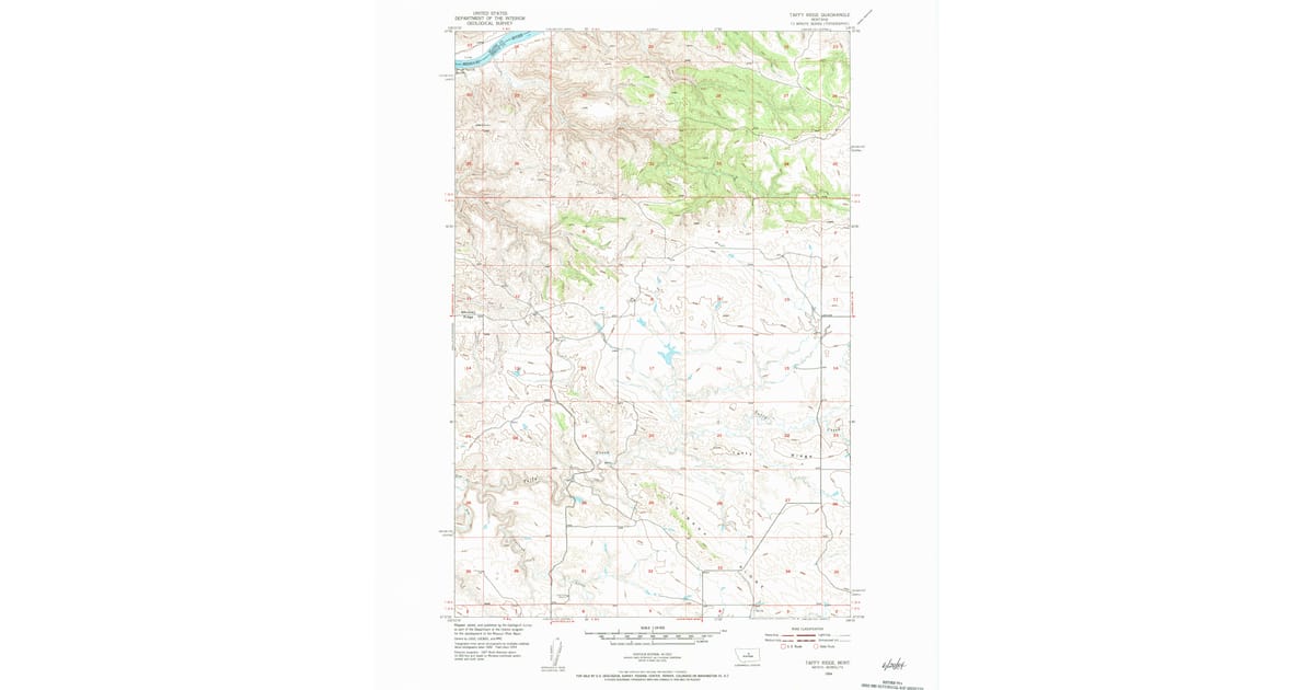 1954 Map of Taffy Ridge, Fergus County, MT — High-Res, 1984 Print ...