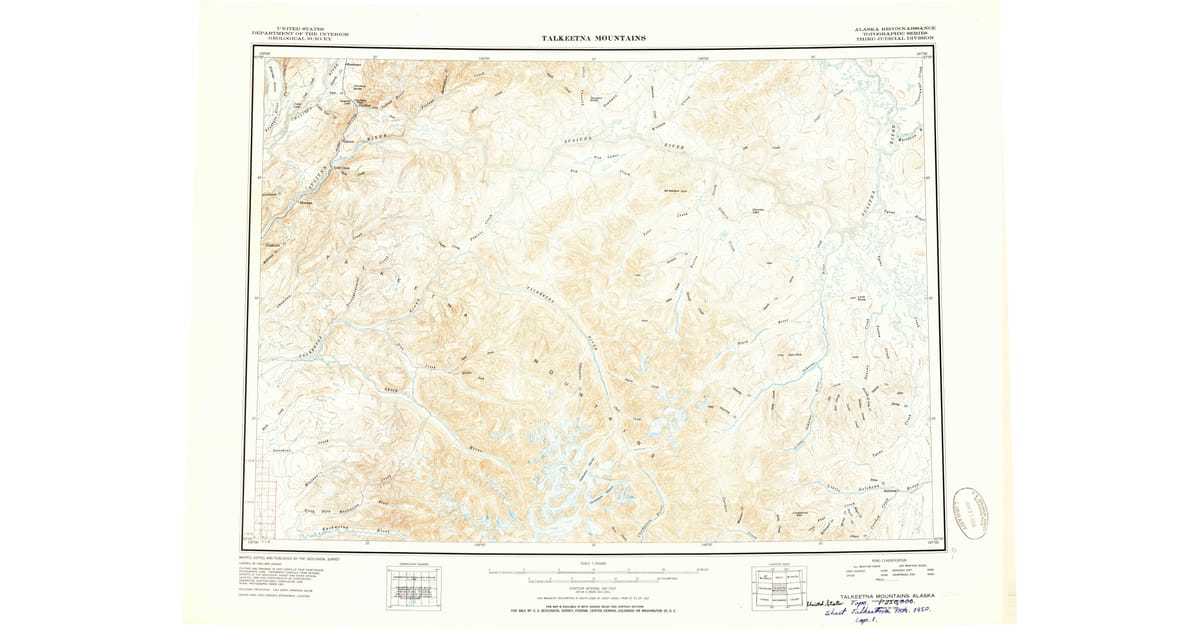 1950 Map of Talkeetna Mountains, Matanuska-Susitna Borough, AK — High ...