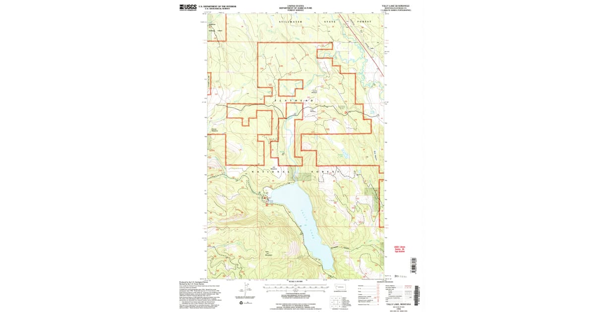 1994 Map of Tally Lake, Flathead County, MT — High-Res, 1997 Print #2 ...