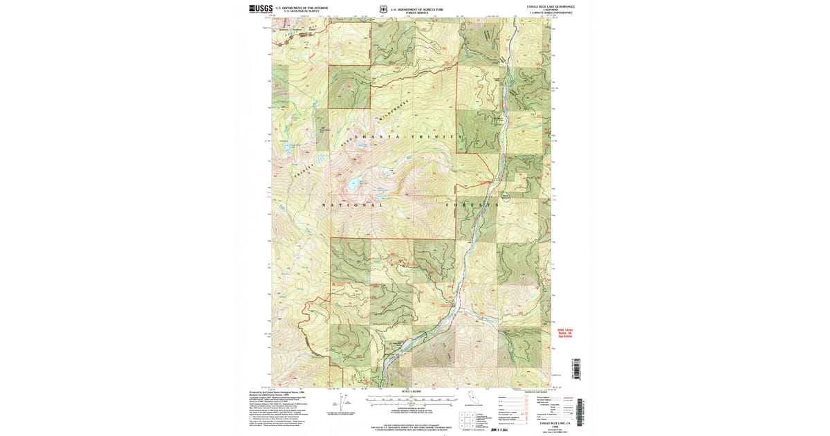 1998 Map of Tangle Blue Lake, Trinity County, CA — High-Res | Pastmaps