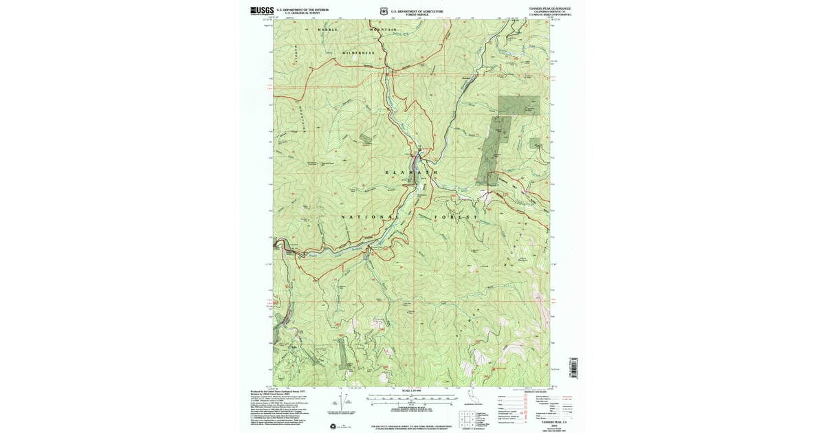 2001 Map of Tanners Peak, Siskiyou County, CA — High-Res | Pastmaps