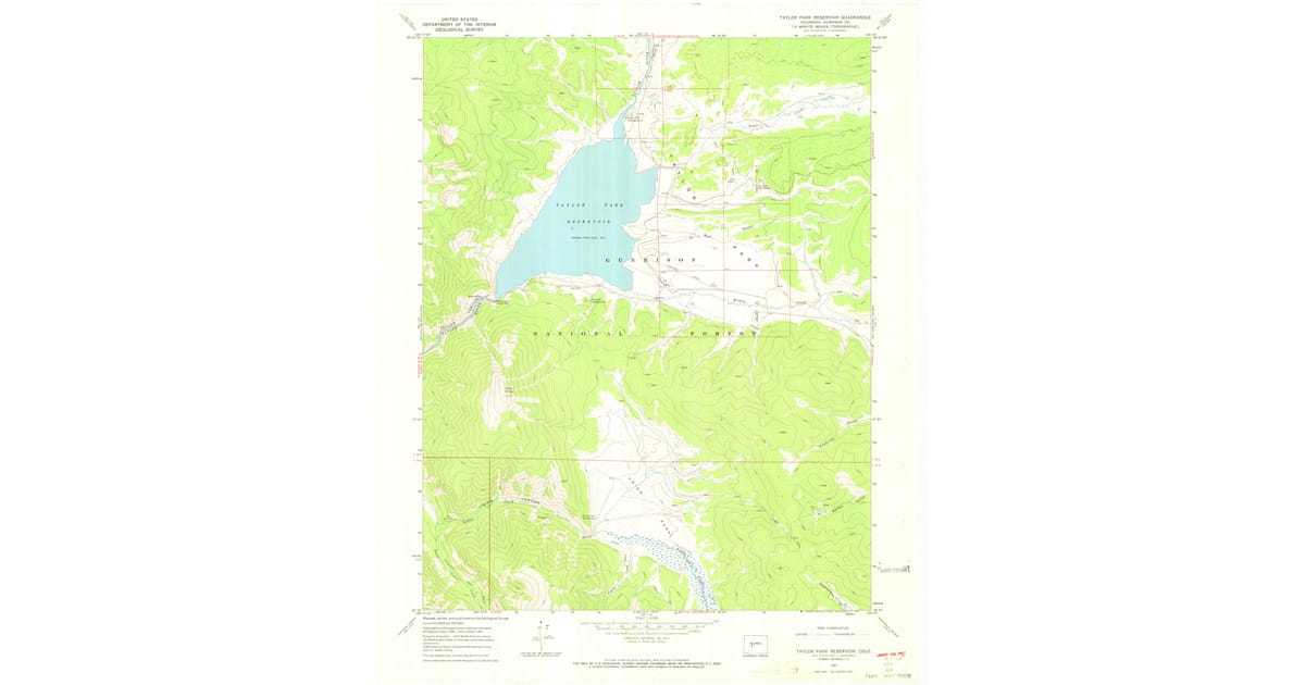 1967 Map of Taylor Park Reservoir, Gunnison County, CO — High-Res ...