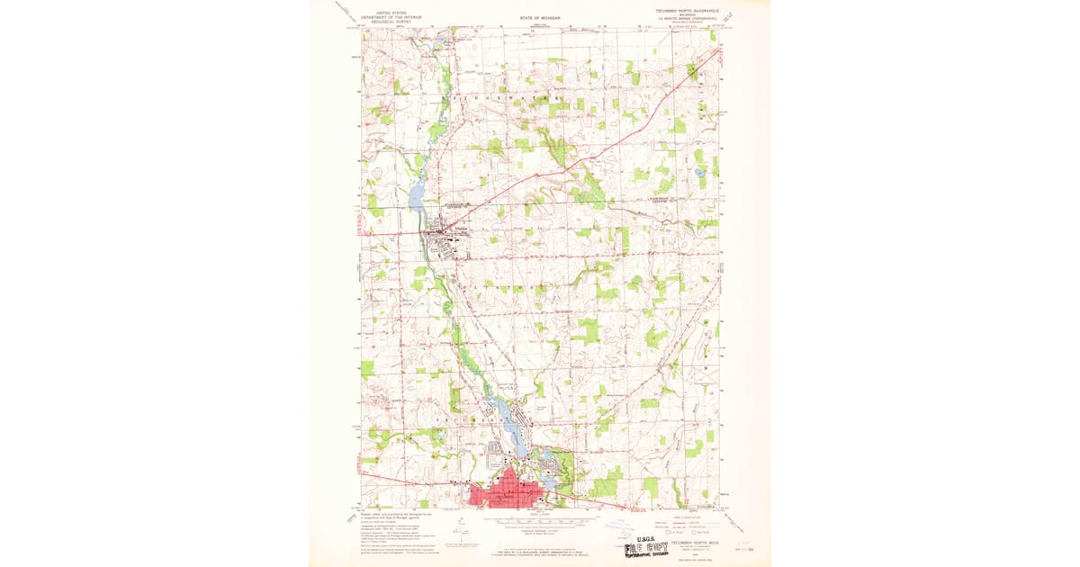 1967 Map of Tecumseh North, Lenawee County, MI — High-Res | Pastmaps