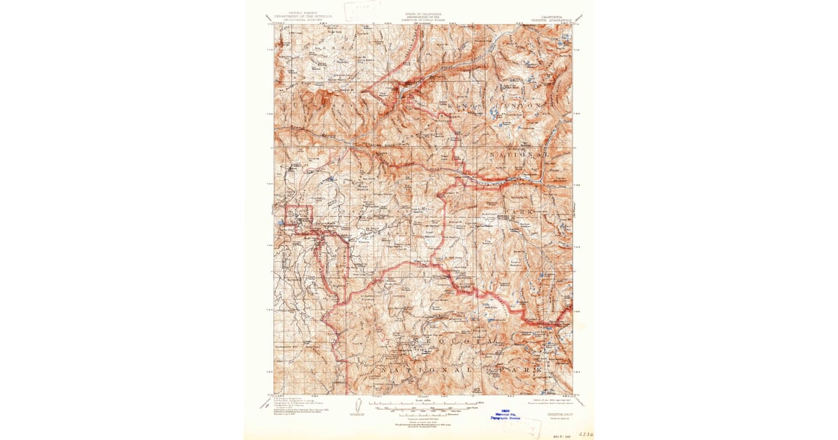 1905 Map of Tehipite, Fresno County, CA — High-Res, 1947 Print | Pastmaps