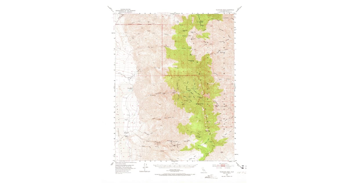1952 Map of Telescope Peak, Inyo County, CA — High-Res, 1973 Print ...