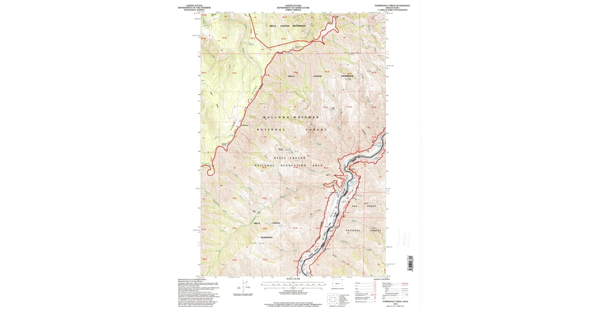 1995 Map of Temperance Creek, Wallowa County, OR — High-Res | Pastmaps
