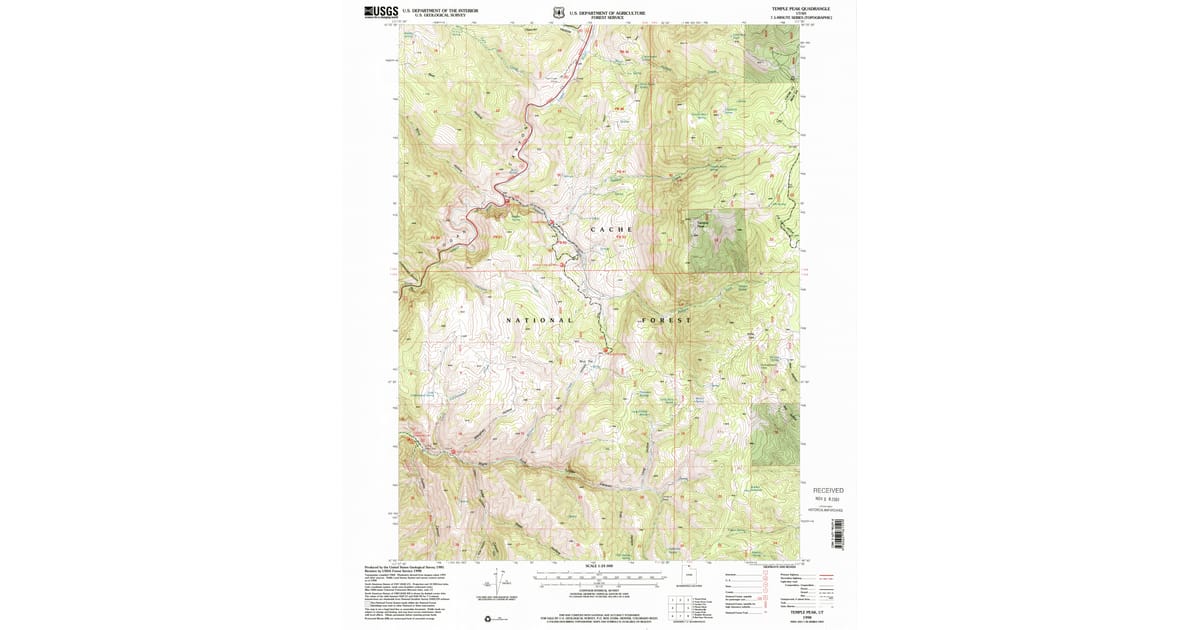1998 Map of Temple Peak, Cache County, UT — High-Res | Pastmaps