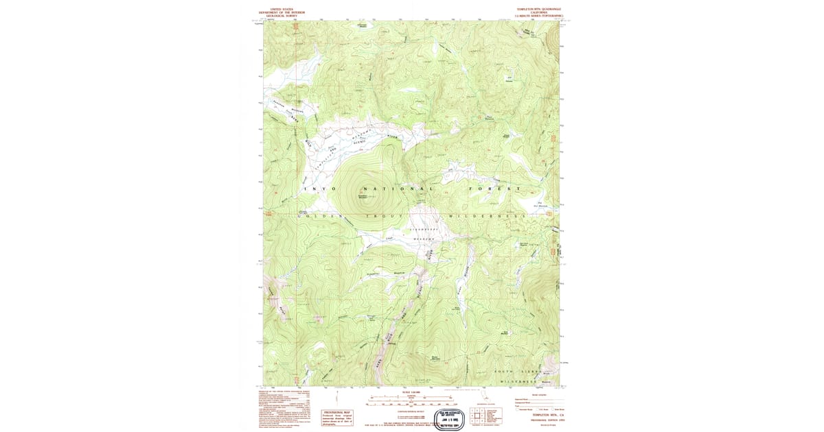 1993 Map of Templeton Mtn, Tulare County, CA — High-Res | Pastmaps