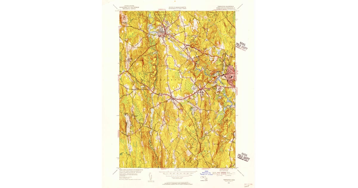 1954 Map of Templeton, Worcester County, MA — High-Res | Pastmaps