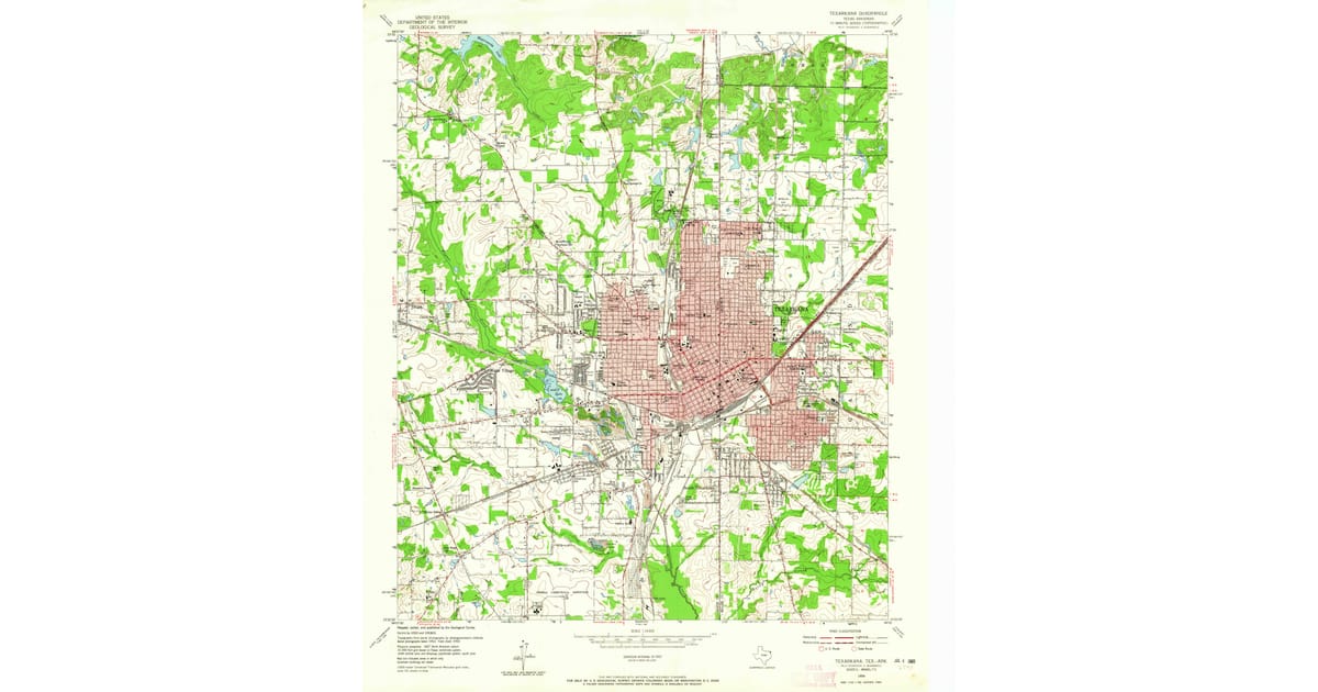 1954 Map of Texarkana, TX — High-Res, 1965 Print | Pastmaps