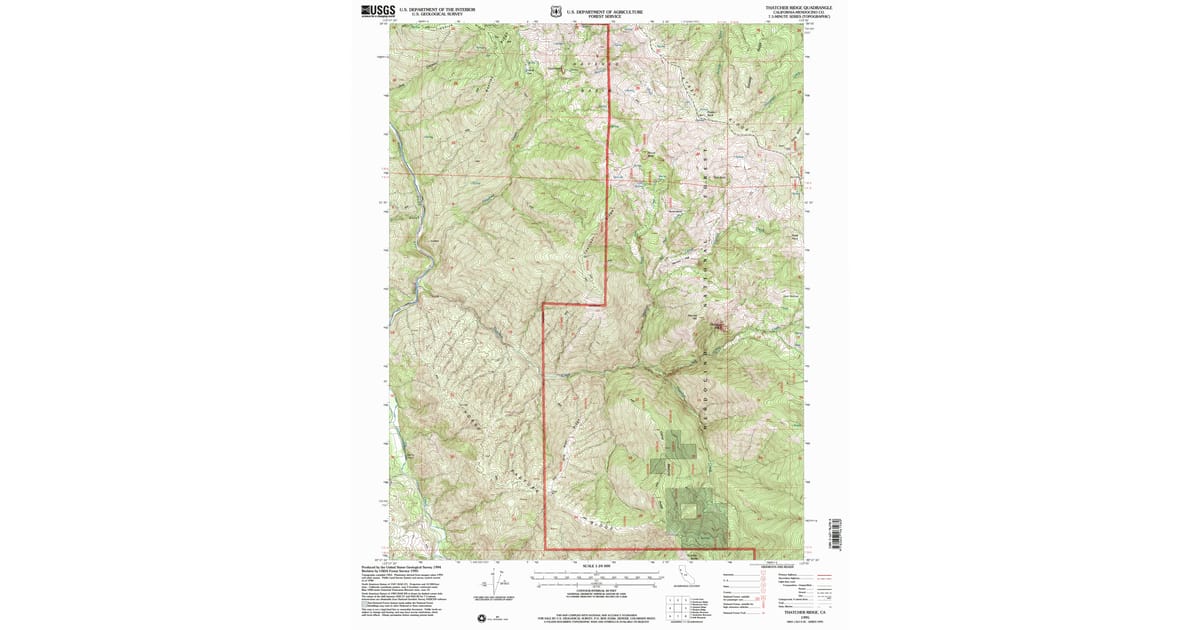 1995 Map of Thatcher Ridge, Mendocino County, CA — High-Res | Pastmaps