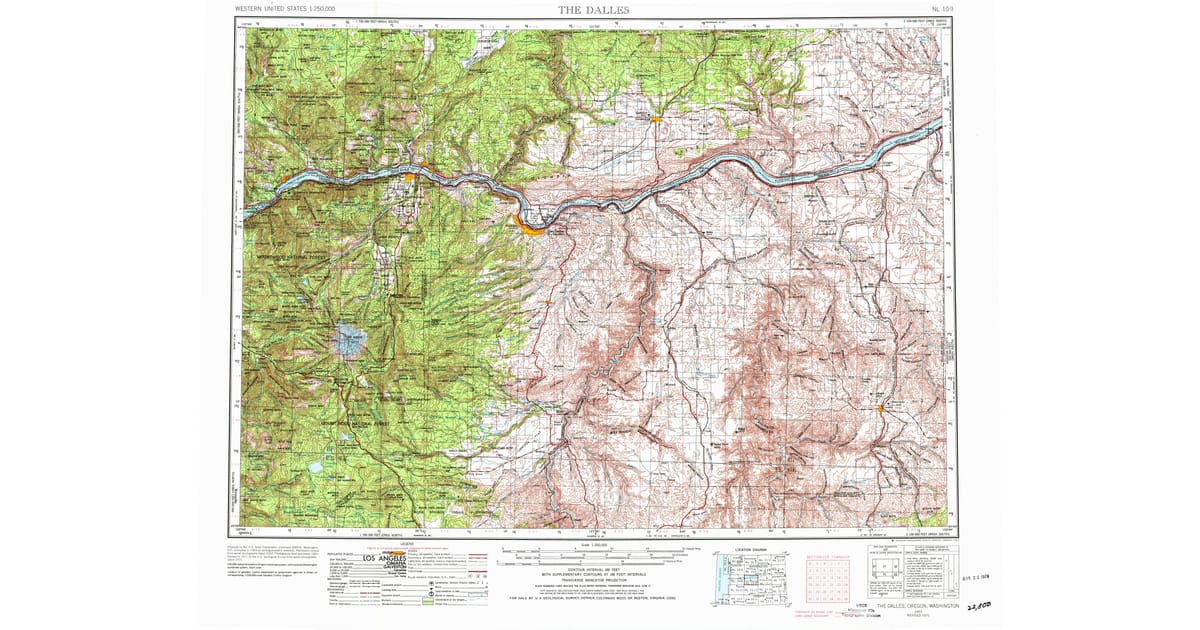 1953 Map of The Dalles, OR — High-Res, 1978 Print | Pastmaps