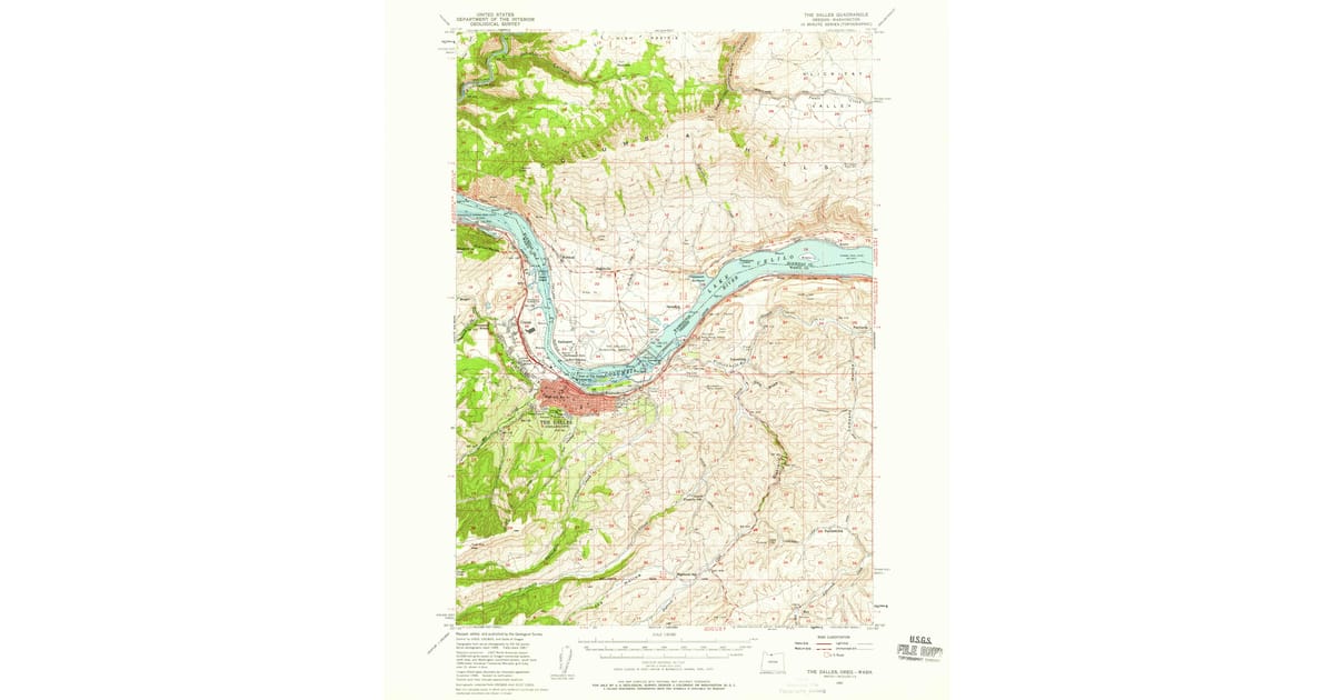 1957 Map of The Dalles, OR — High-Res, 1959 Print #2 | Pastmaps