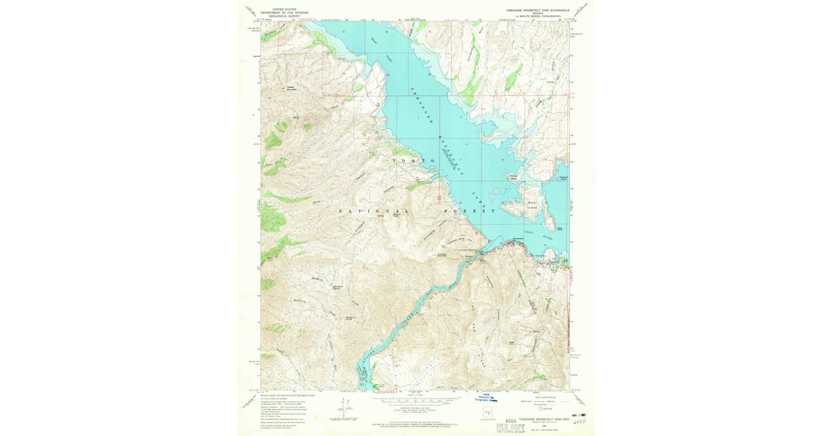 1964 Map of Theodore Roosevelt Dam, Gila County, AZ — High-Res | Pastmaps
