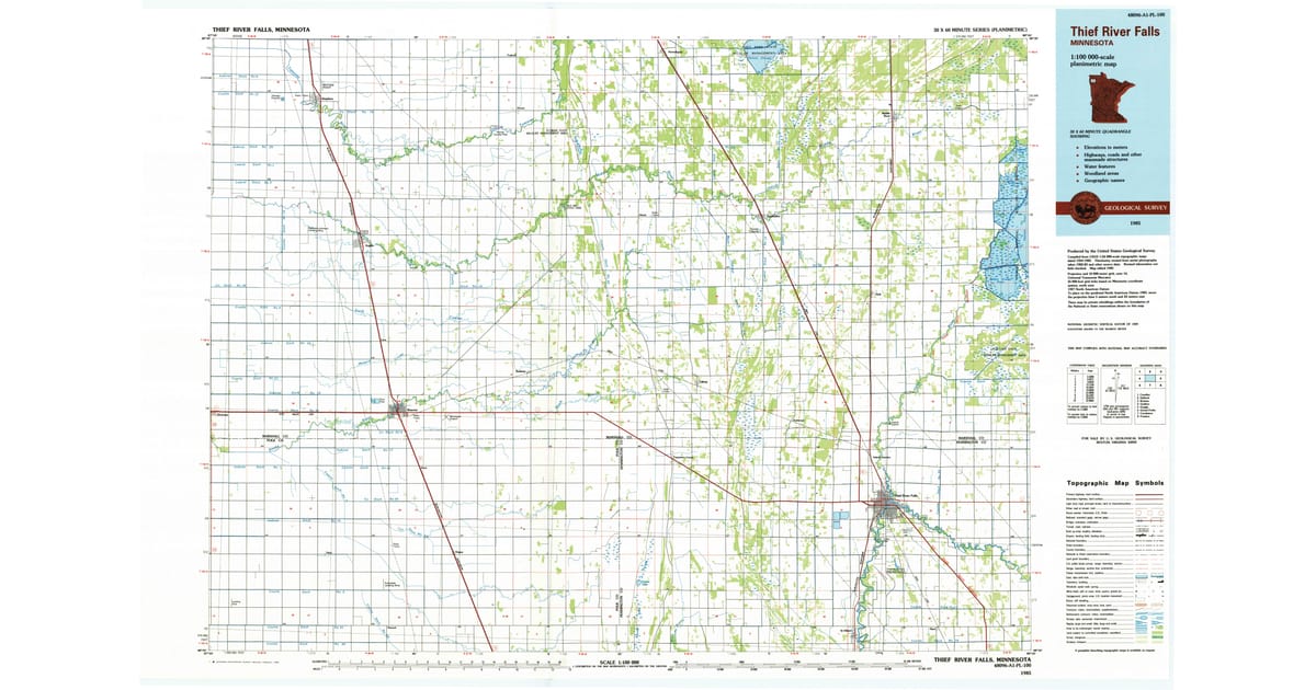 1985 Map of Thief River Falls, MN — High-Res | Pastmaps