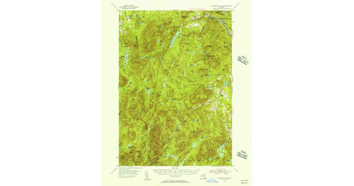1954 Map of Thirteenth Lake, Warren County, NY — High-Res | Pastmaps