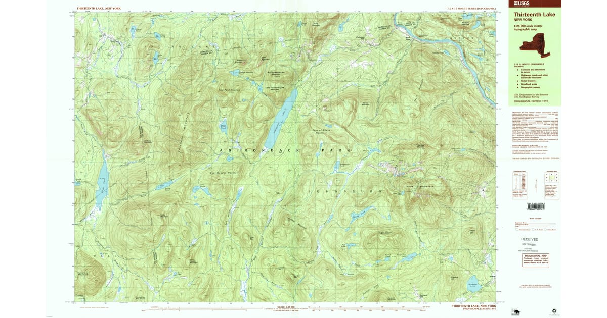 1997 Map of Thirteenth Lake, Warren County, NY — High-Res | Pastmaps