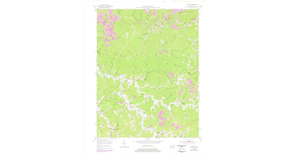 1954 Map of Thomas, Martin County, KY — High-Res, 1978 Print | Pastmaps