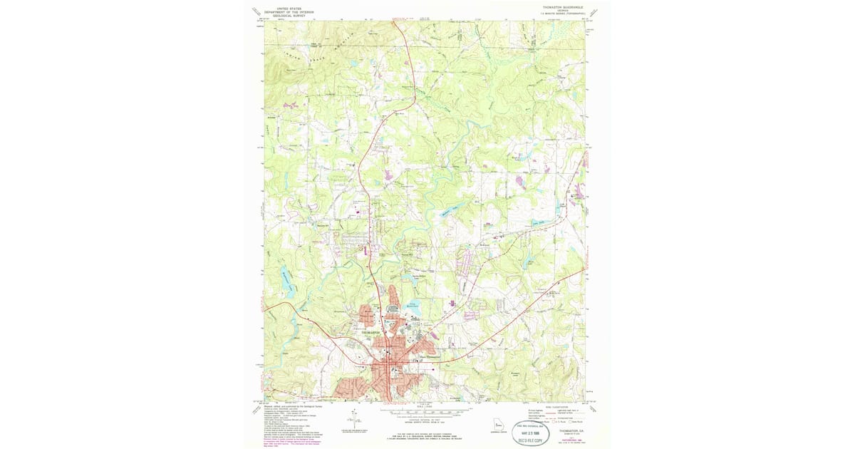1971 Map of Thomaston, GA — High-Res, 1986 Print | Pastmaps