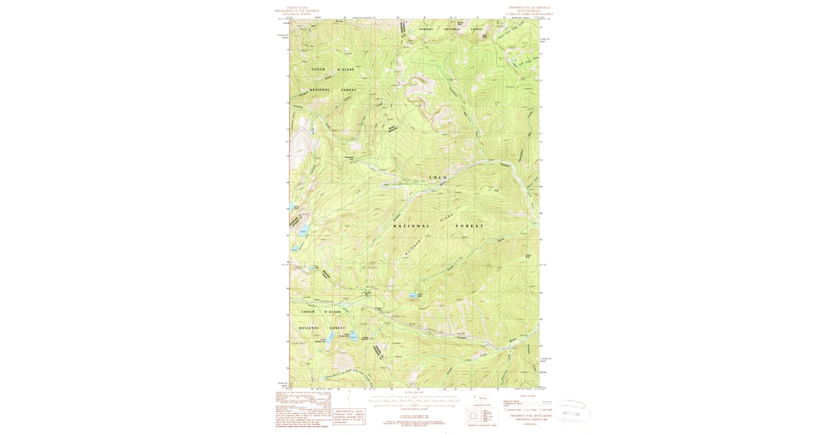 1988 Map of Thompson Pass, Sanders County, MT — High-Res | Pastmaps