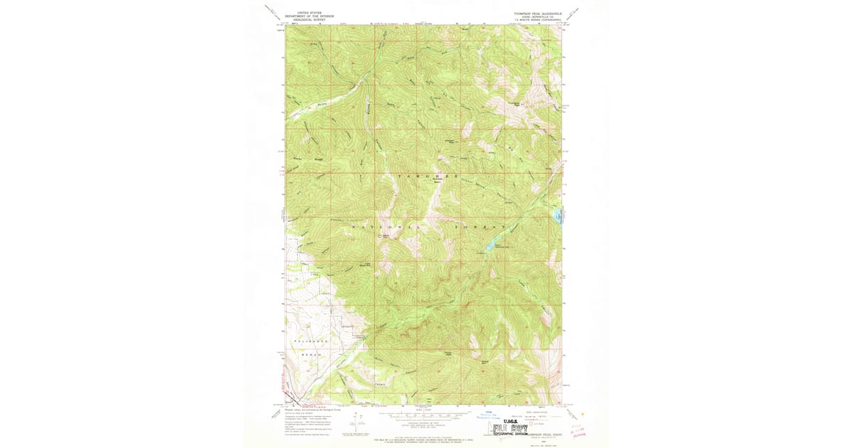 1966 Map of Thompson Peak, Bonneville County, ID — High-Res | Pastmaps
