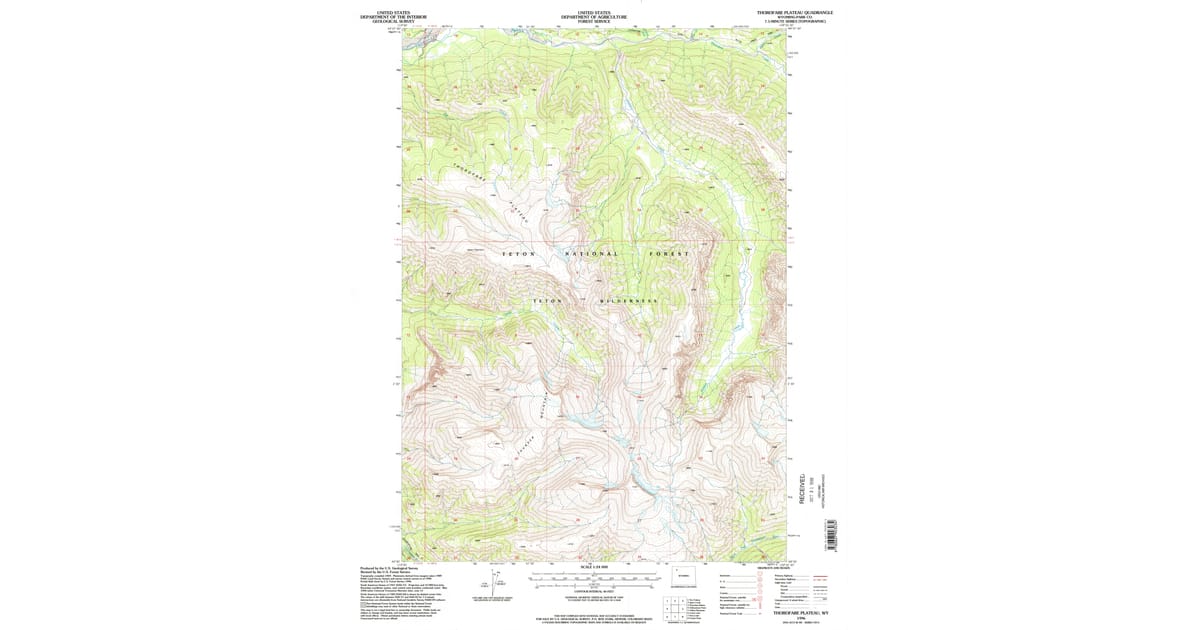 1996 Map of Thorofare Plateau, Park County, WY — High-Res | Pastmaps