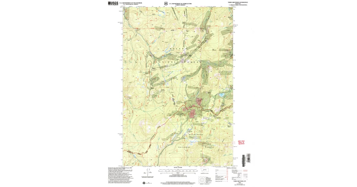 2001 Map of Three Brothers, Powell County, MT — High-Res | Pastmaps