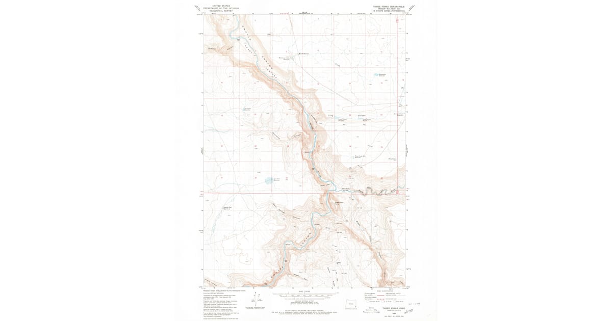 1980 Map of Three Forks, Malheur County, OR — High-Res | Pastmaps