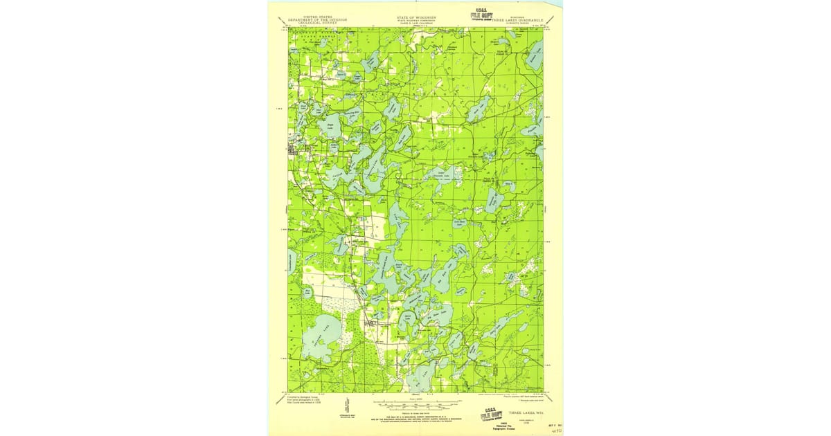 1938 Map of Three Lakes, WI — High-Res | Pastmaps