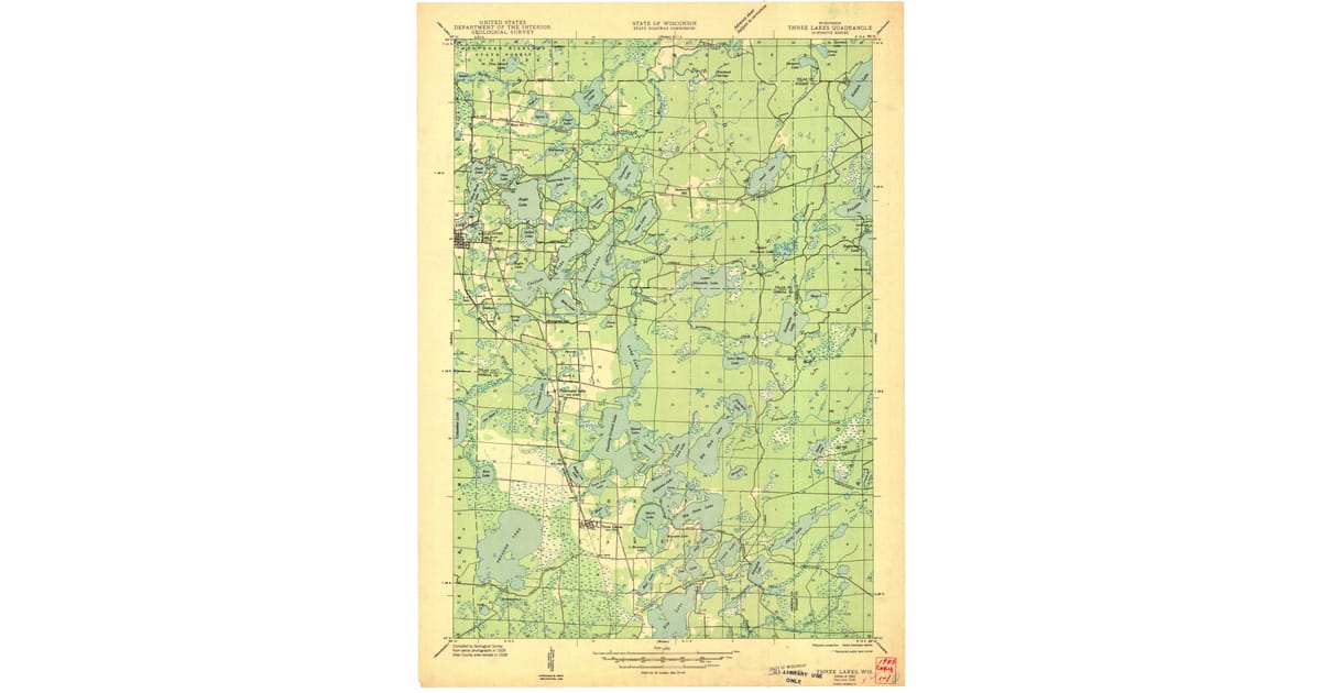 1945 Map of Three Lakes, WI — High-Res | Pastmaps