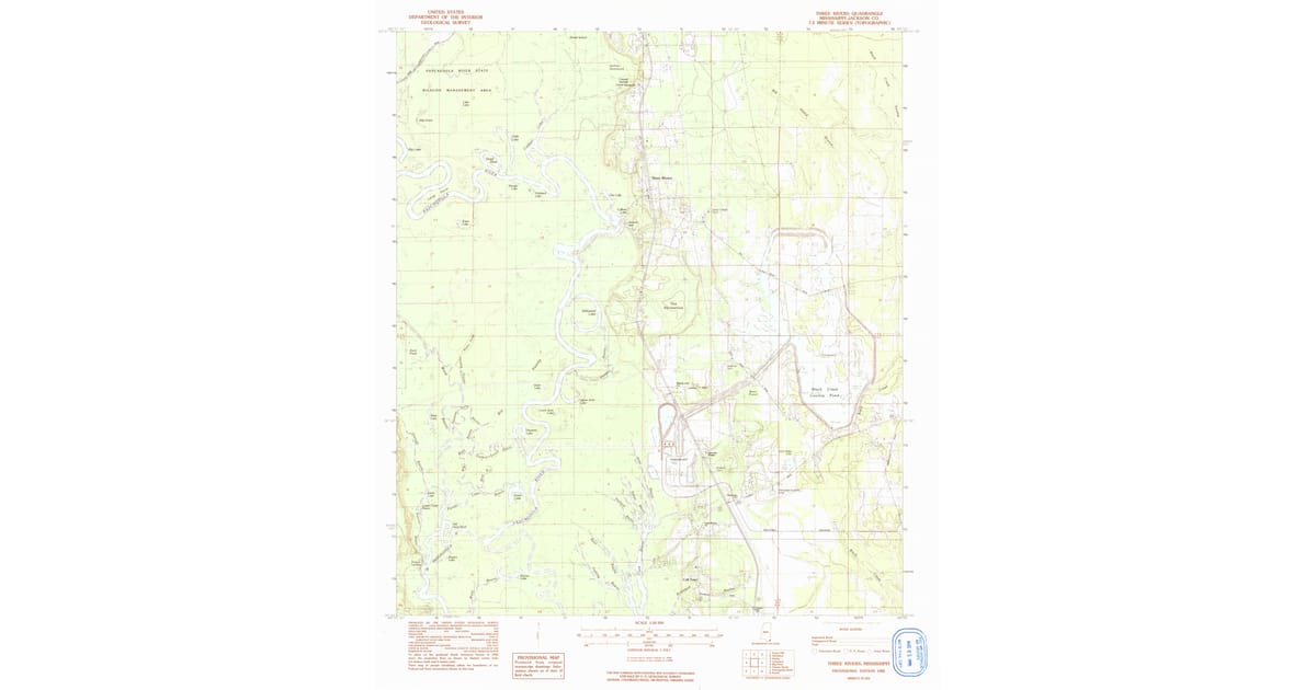 1982 Map of Three Rivers, Jackson County, MS — High-Res | Pastmaps