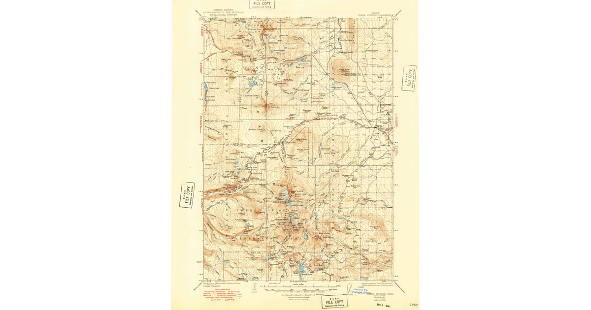 1932 Map of Three Sisters, Deschutes County, OR — High-Res, 1948 Print ...