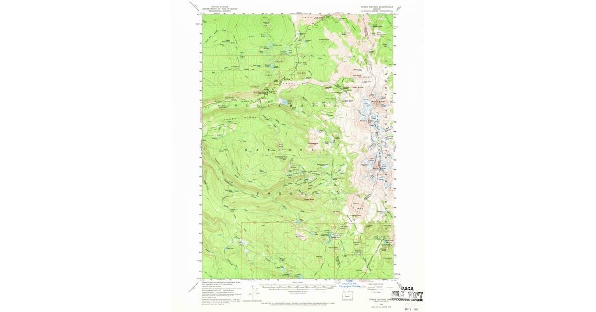 1959 Map of Three Sisters, Lane County, OR — High-Res, 1970 Print ...