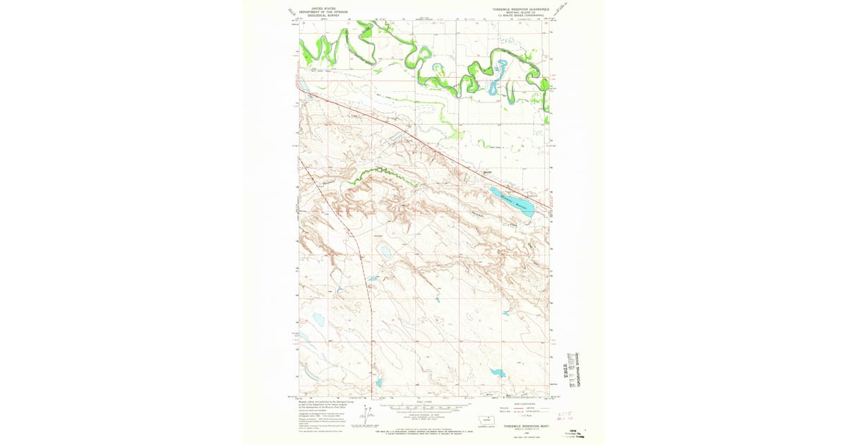 1964 Map of Threemile Reservoir, Blaine County, MT — High-Res | Pastmaps