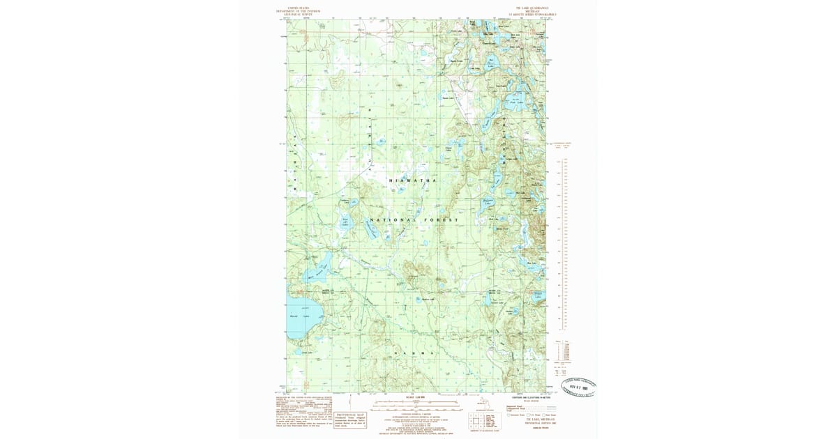 1985 Map of Tie Lake, Alger County, MI — High-Res | Pastmaps