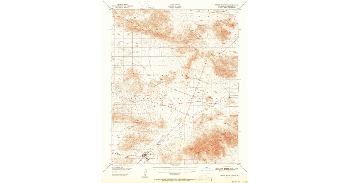 1951 Map of Tiefort Mountains, San Bernardino County, CA — High-Res ...