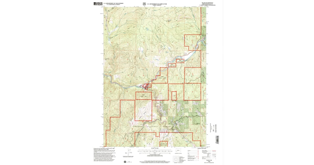 1998 Map of Tiller, Douglas County, OR — High-Res | Pastmaps