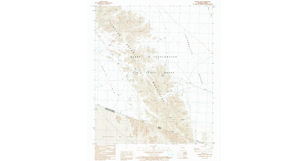 1990 Map of Tinajas Altas, Yuma County, AZ — High-Res | Pastmaps