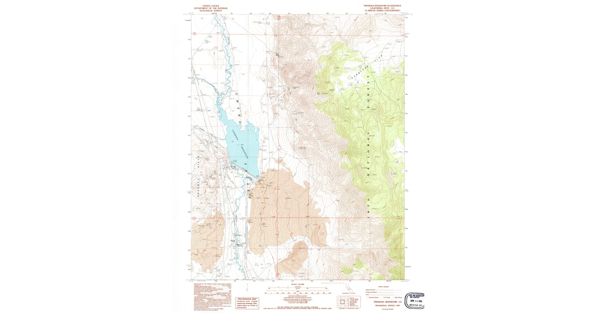 1990 Map of Tinemaha Reservoir, Inyo County, CA — High-Res | Pastmaps