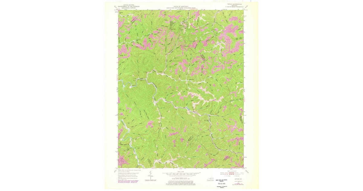 1951 Map of Tiptop, Breathitt County, KY — High-Res, 1978 Print | Pastmaps