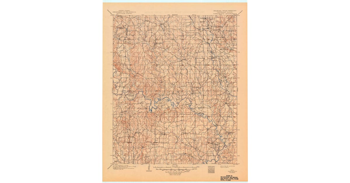 1901 Map of Tishomingo, OK — High-Res, 1948 Print | Pastmaps