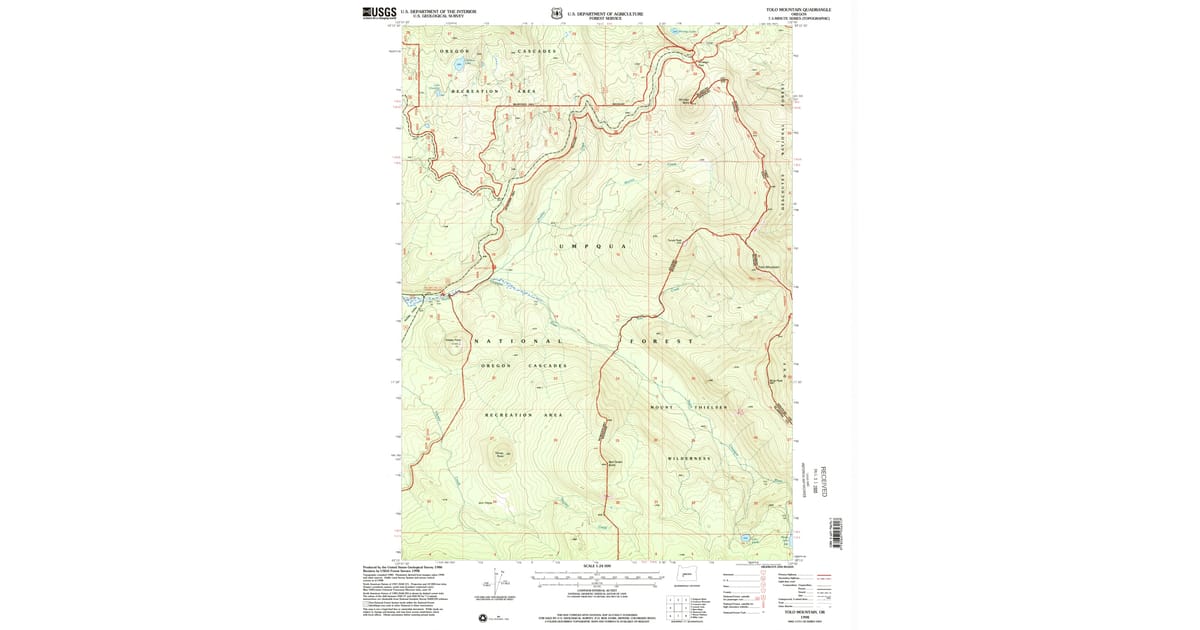 1998 Map of Tolo Mountain, Douglas County, OR — High-Res | Pastmaps