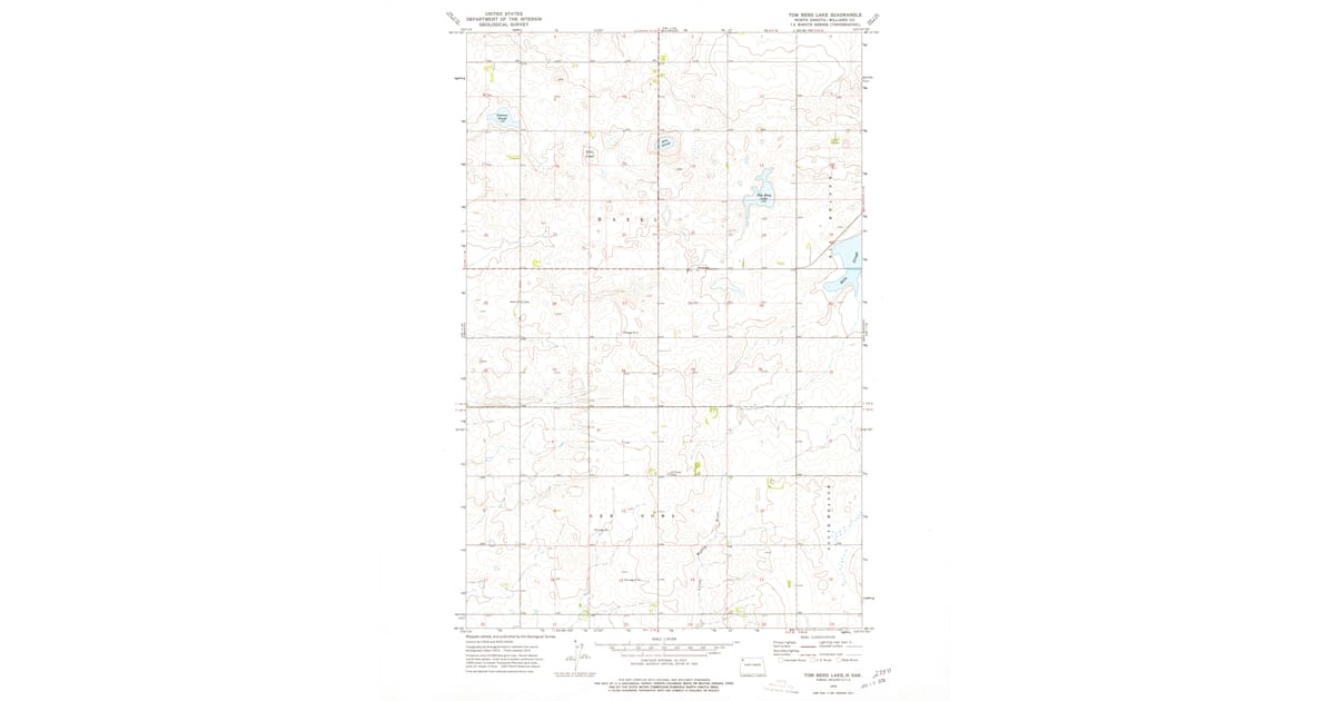 1974 Map of Tom Berg Lake, Williams County, ND — High-Res | Pastmaps