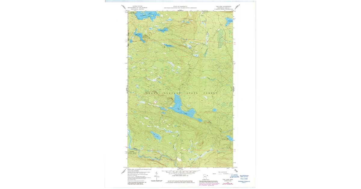 1959 Map of Tom Lake, Cook County, MN — High-Res, 1986 Print | Pastmaps